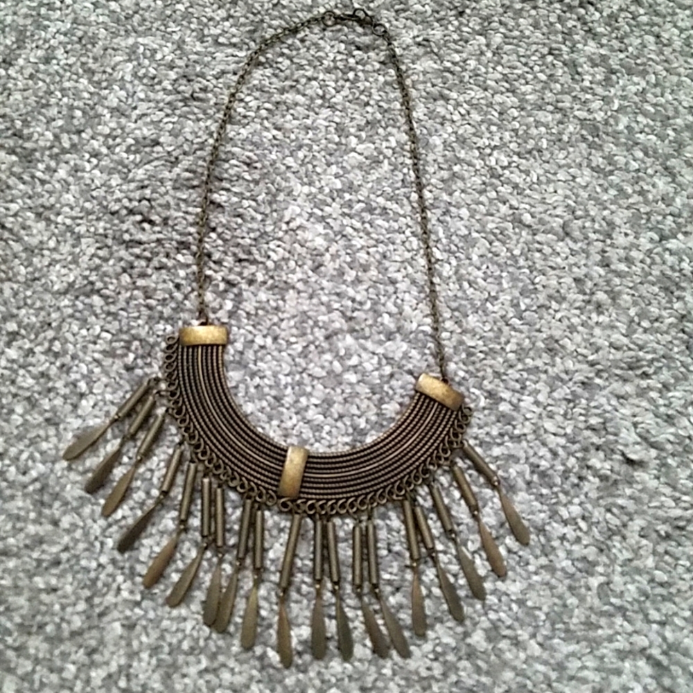 Brass Tone Bib Necklace - Gem